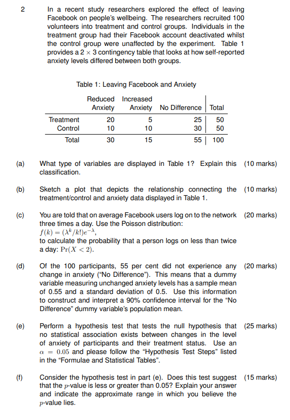 Solved 2 In a recent study researchers explored the effect | Chegg.com