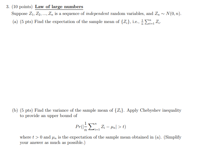 Solved 3. (10 points) Law of large numbers (a) (5 pts) Find | Chegg.com