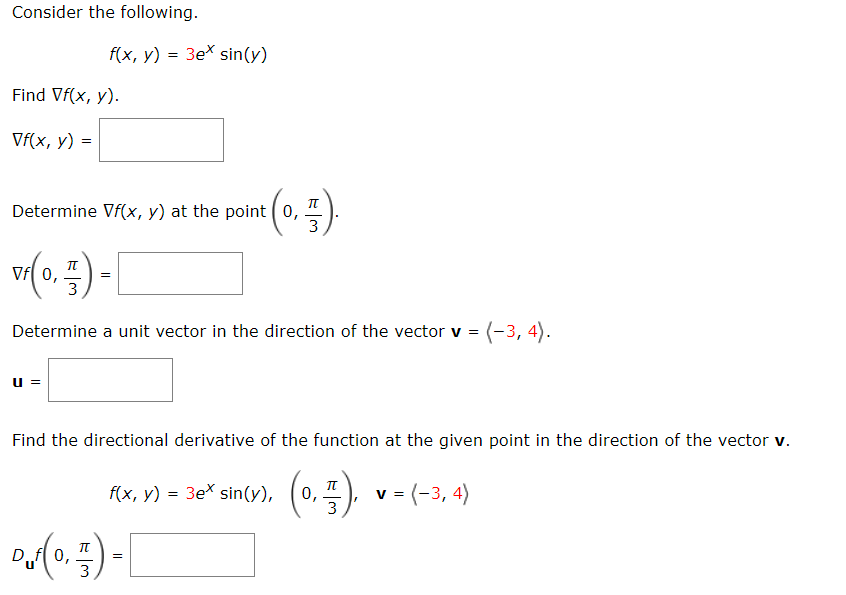Solved Consider the following. f(x,y)=3exsin(y) Find ∇f(x,y) | Chegg.com