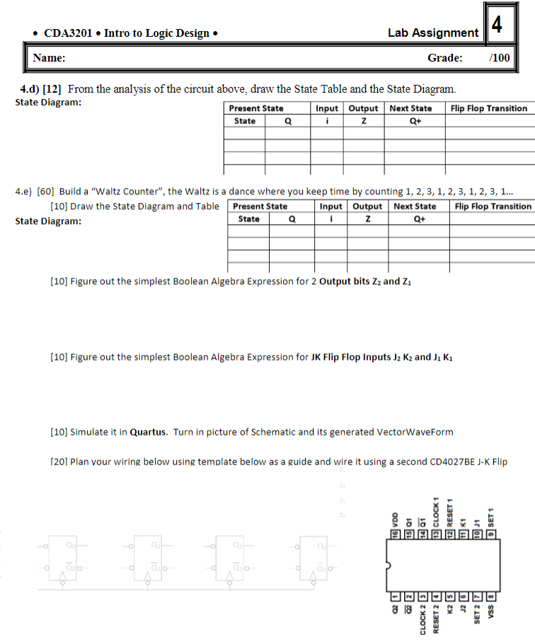 CDA3201 Intro to Logic Design Lab Assignment Name: | Chegg.com
