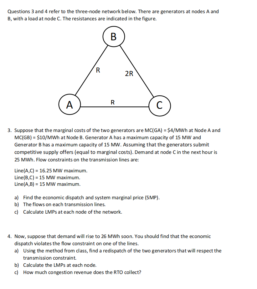 Questions 3 and 4 refer to the three-node network | Chegg.com
