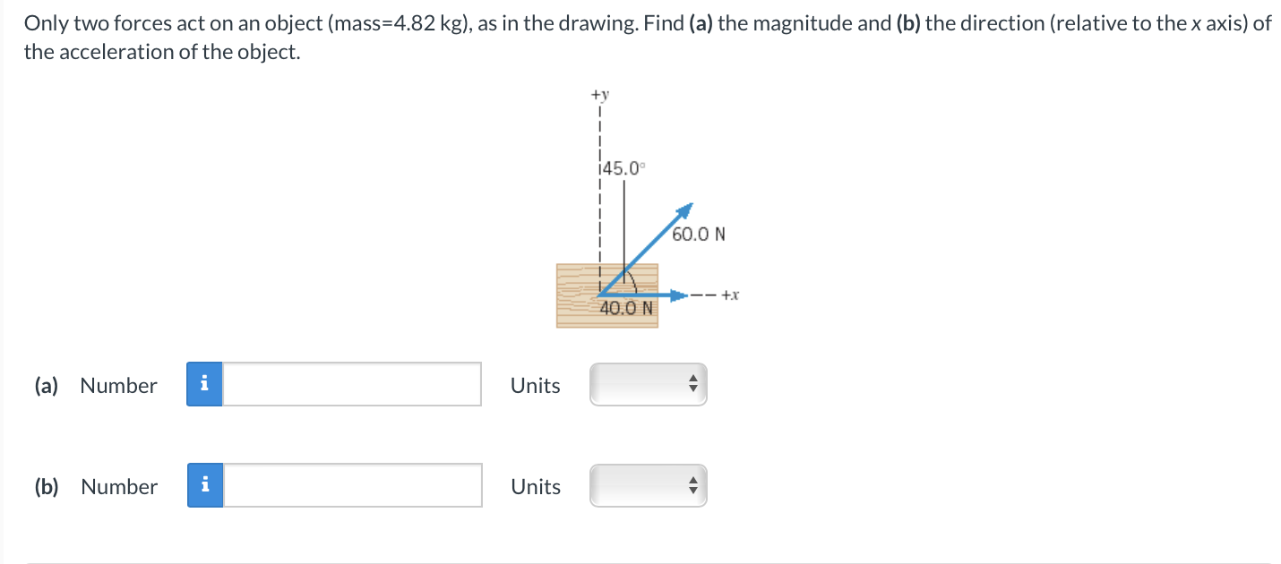 Solved Only Two Forces Act On An Object Mass 4 82 Kg As