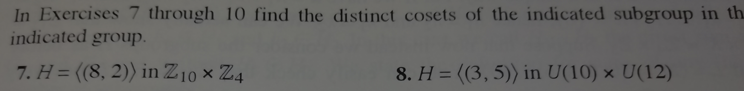 Solved In Exercises 7 through 10 find the distinct cosets of | Chegg.com