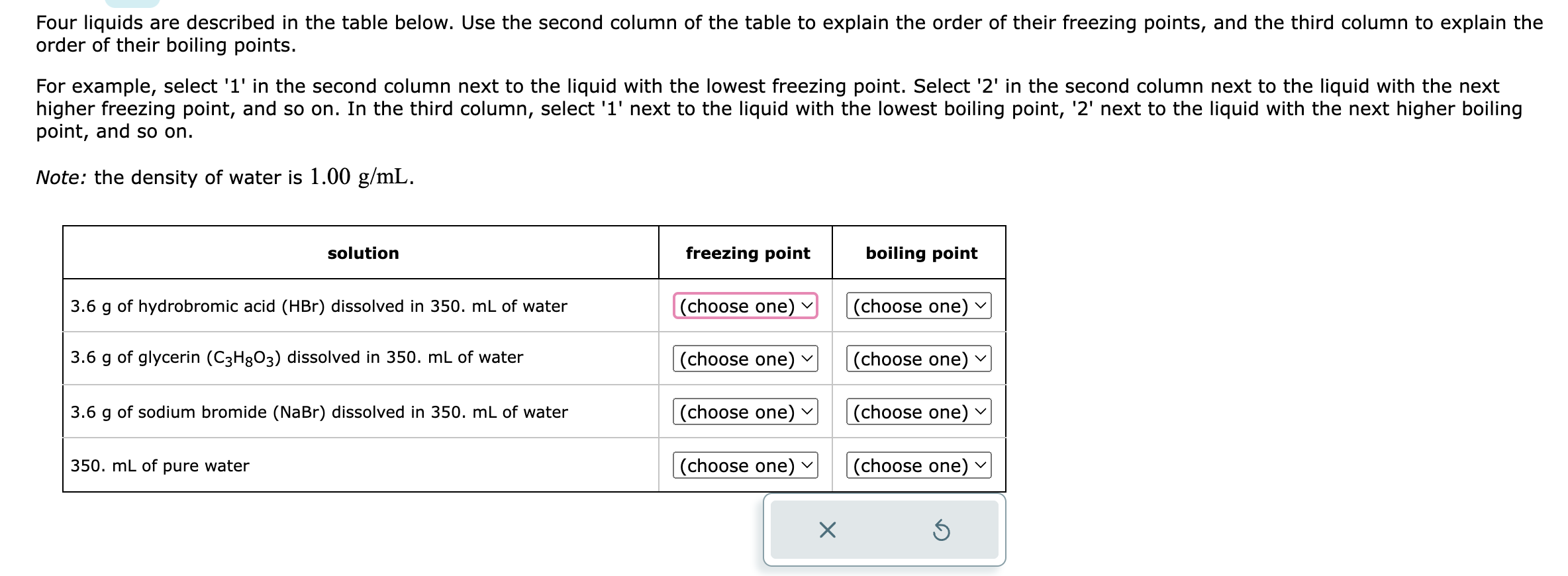 Solved Four liquids are described in the table below. Use | Chegg.com