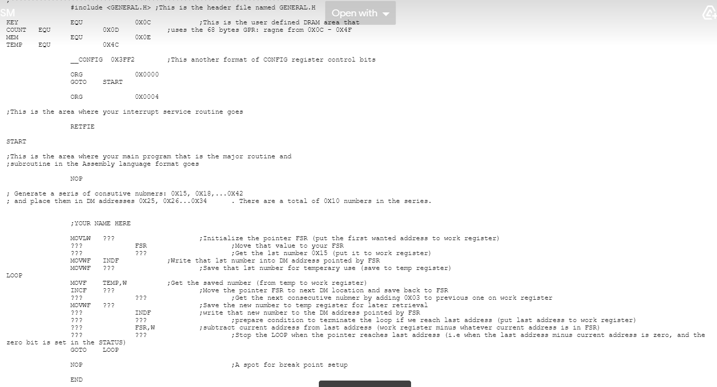 Solved Project.ASM file as a framework and edit it to write | Chegg.com