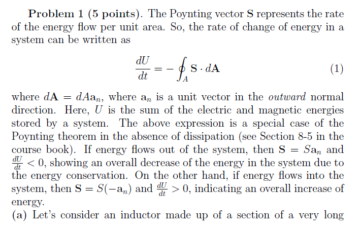 Solved Problem 1 (5 ﻿points). ﻿The Poynting vector S | Chegg.com