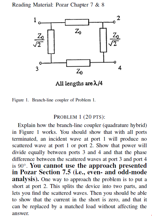 Reading Material: Pozar Chapter 7 & 8 2 Zo Nils M | Chegg.com