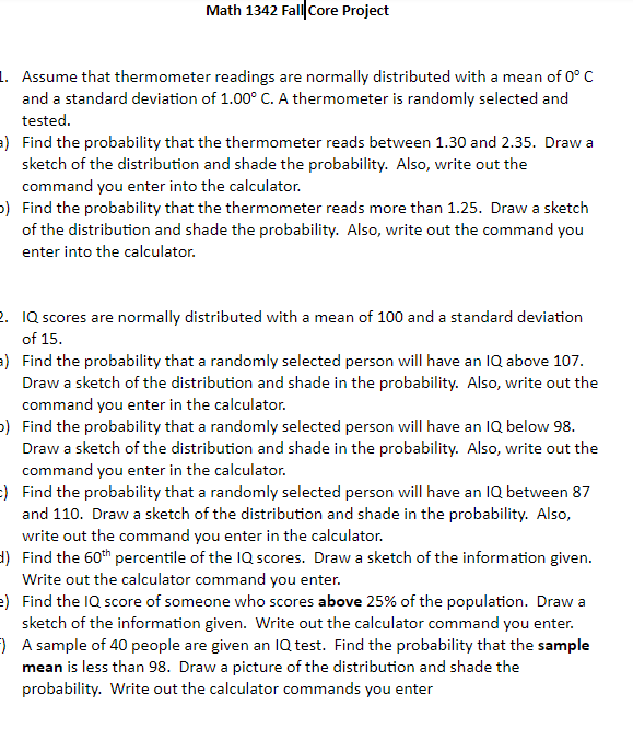 Solved Math 1342 Fall Core Project 1. Assume that | Chegg.com
