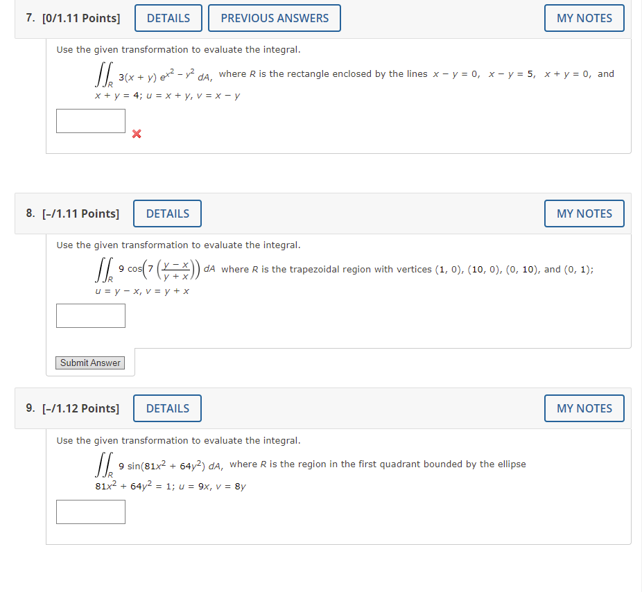 Solved 7. [0/1.11 Points] DETAILS PREVIOUS ANSWERS MY NOTES | Chegg.com