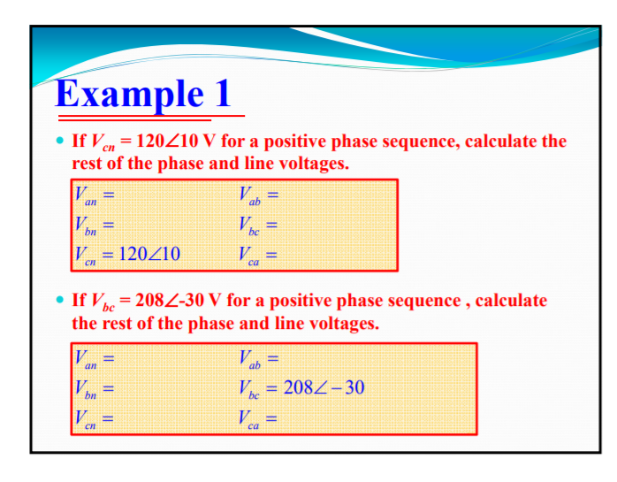 Solved Example 1 If Vcn120210 V for a positive phase | Chegg.com