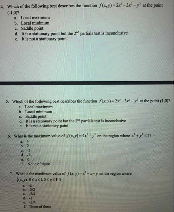 Solved 4. Which of the following best describes the function | Chegg.com