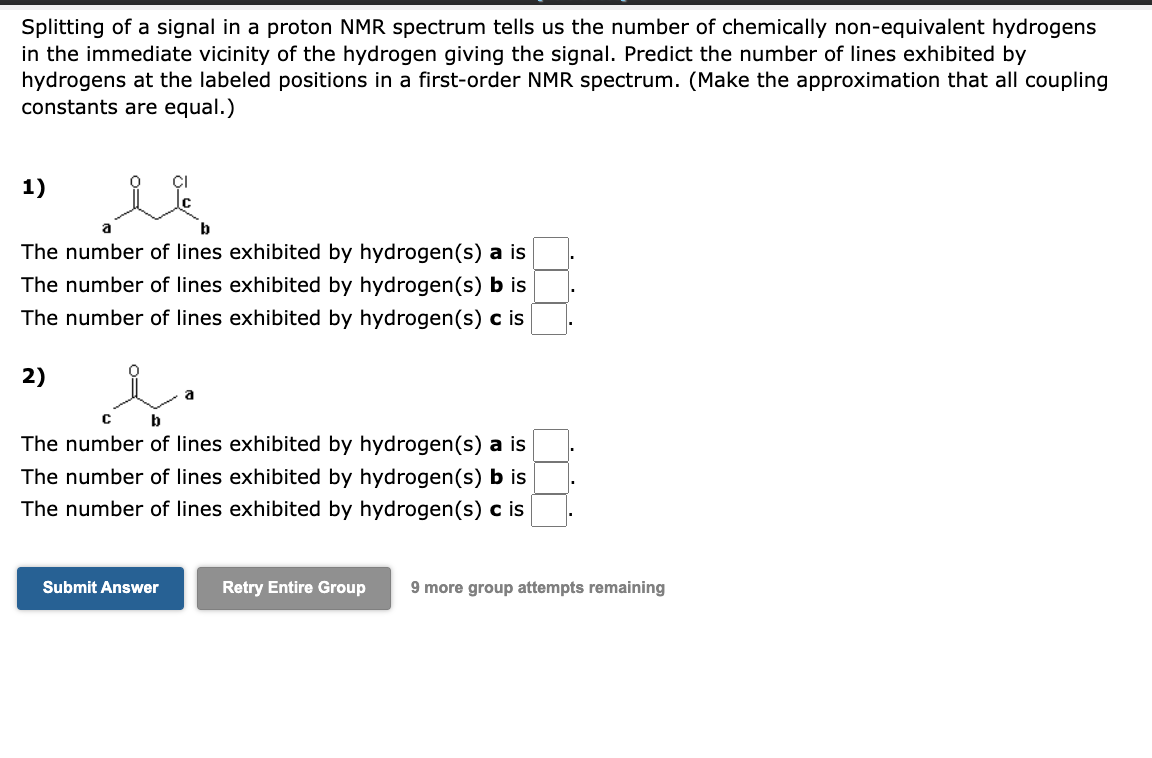 Solved Splitting of a signal in a proton NMR spectrum tells | Chegg.com