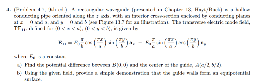 4. (Problem 4.7, 9th ed.) A rectangular waveguide | Chegg.com