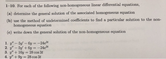 Solved 1-10. For each of the following non-homogeneous | Chegg.com