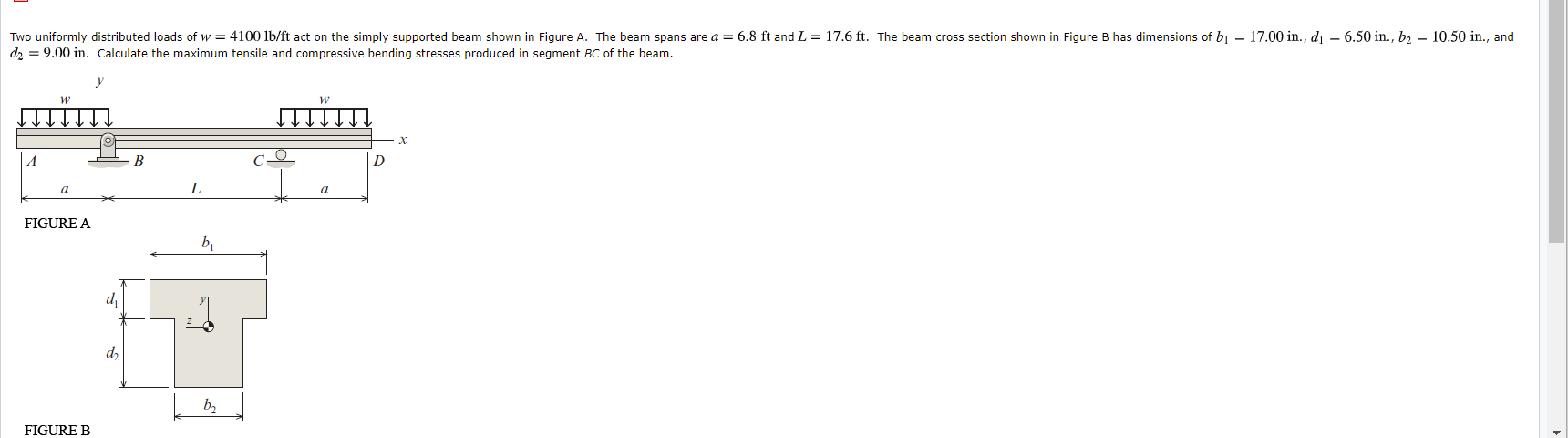 Solved Two uniformly distributed loads of w = 4100 lb/ft act | Chegg.com