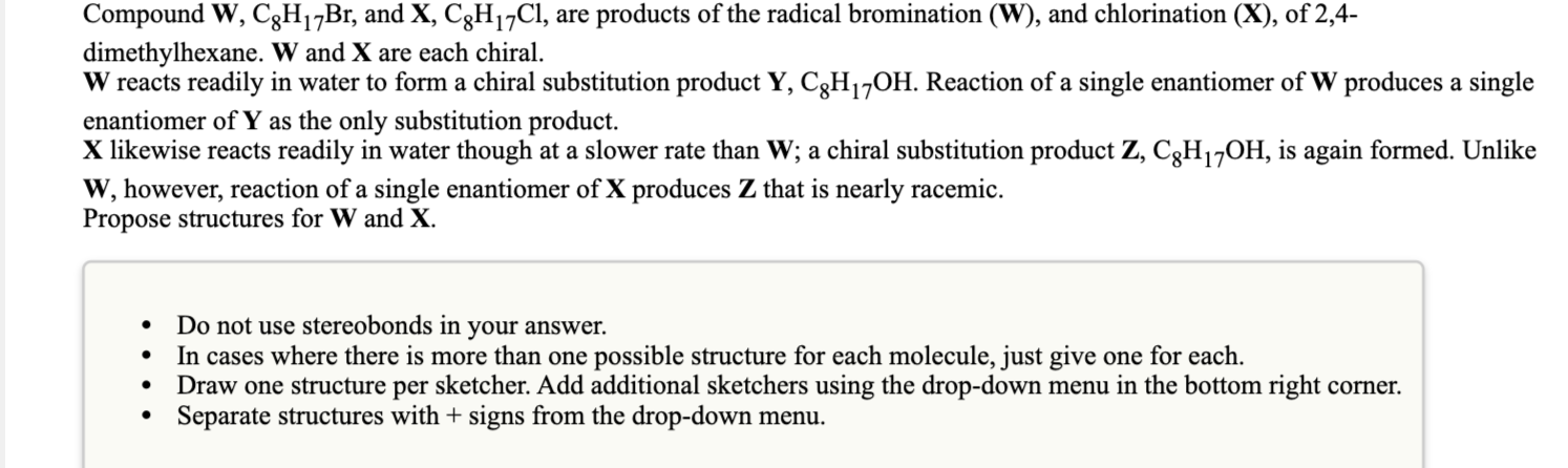 Solved Compound W , C6H13C1, undergoes base-promoted E2 | Chegg.com