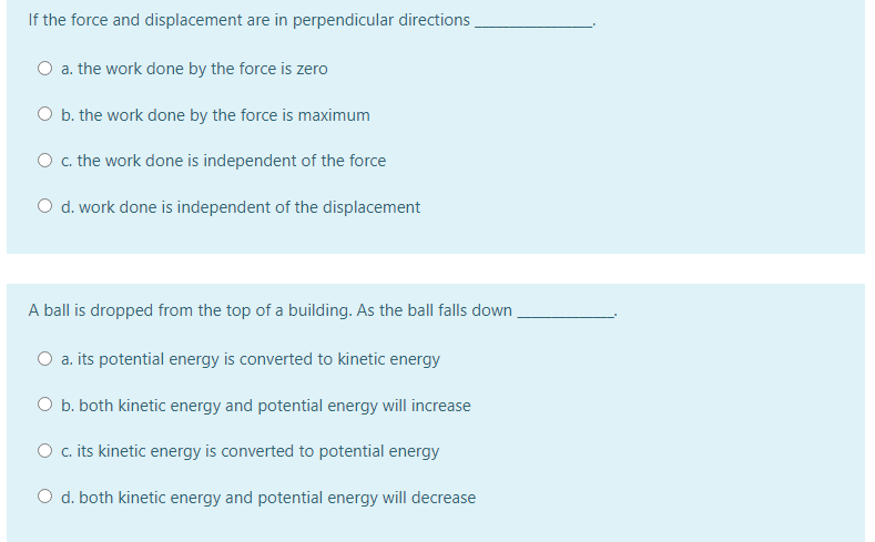 Solved If the force and displacement are in perpendicular | Chegg.com