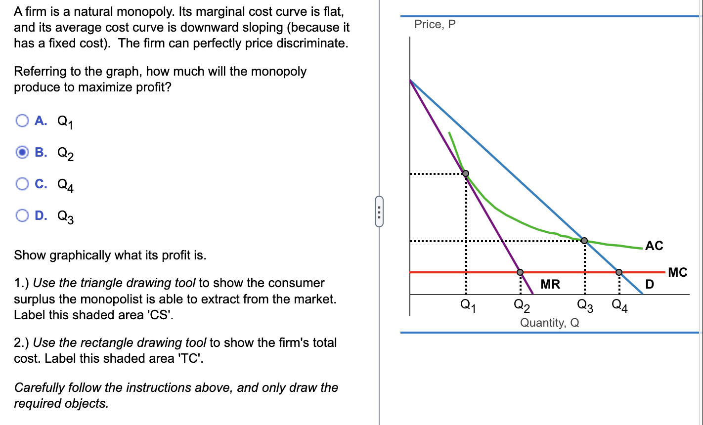 Solved A firm is a natural monopoly. Its marginal cost curve | Chegg.com