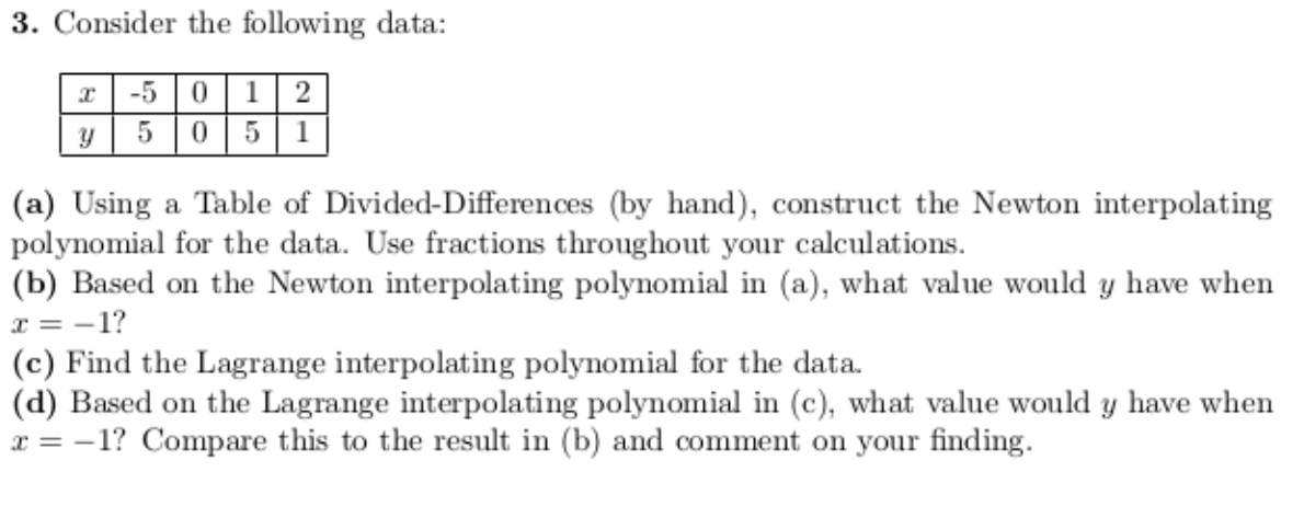 Solved 3. Consider the following data: (a) Using a Table of | Chegg.com