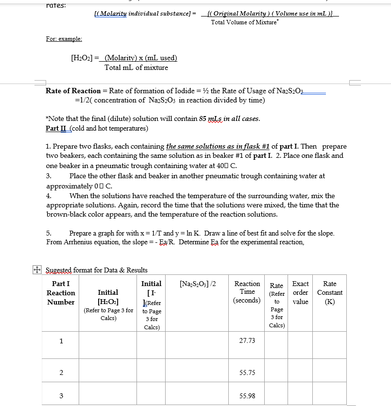Experiment \#3 - Chemical Kinetics (using Iodine | Chegg.com