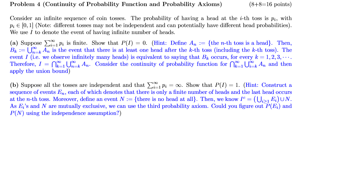 Problem 4 (Continuity of Probability Function and | Chegg.com