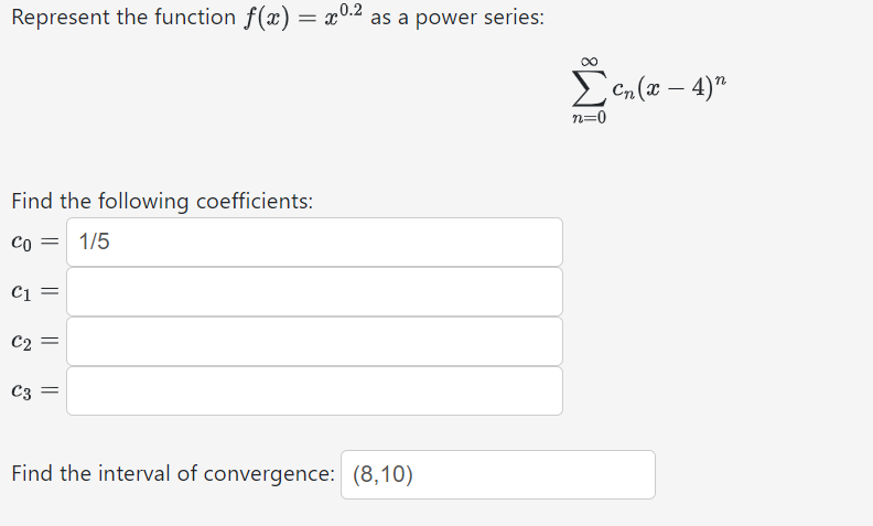 Solved Represent the function f(x)=x0.2 as a power series: | Chegg.com