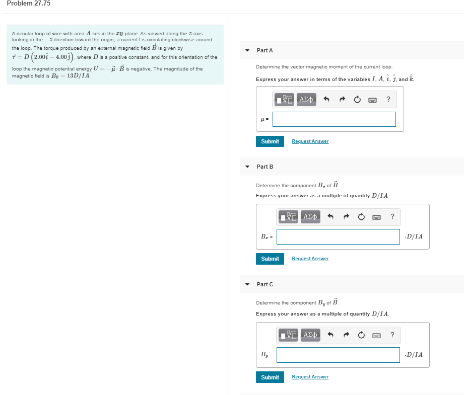Solved Problem 27.75 Part A A circular loop of wire with | Chegg.com