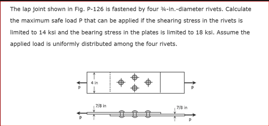 Solved The lap joint shown in Fig. P-126 is fastened by four | Chegg.com