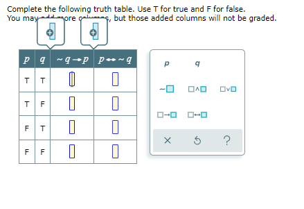 Solved Complete the following truth table. Use T for true | Chegg.com