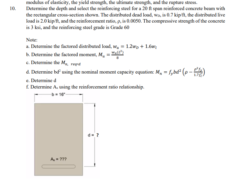 Solved modulus of elasticity, the yield strength, the | Chegg.com
