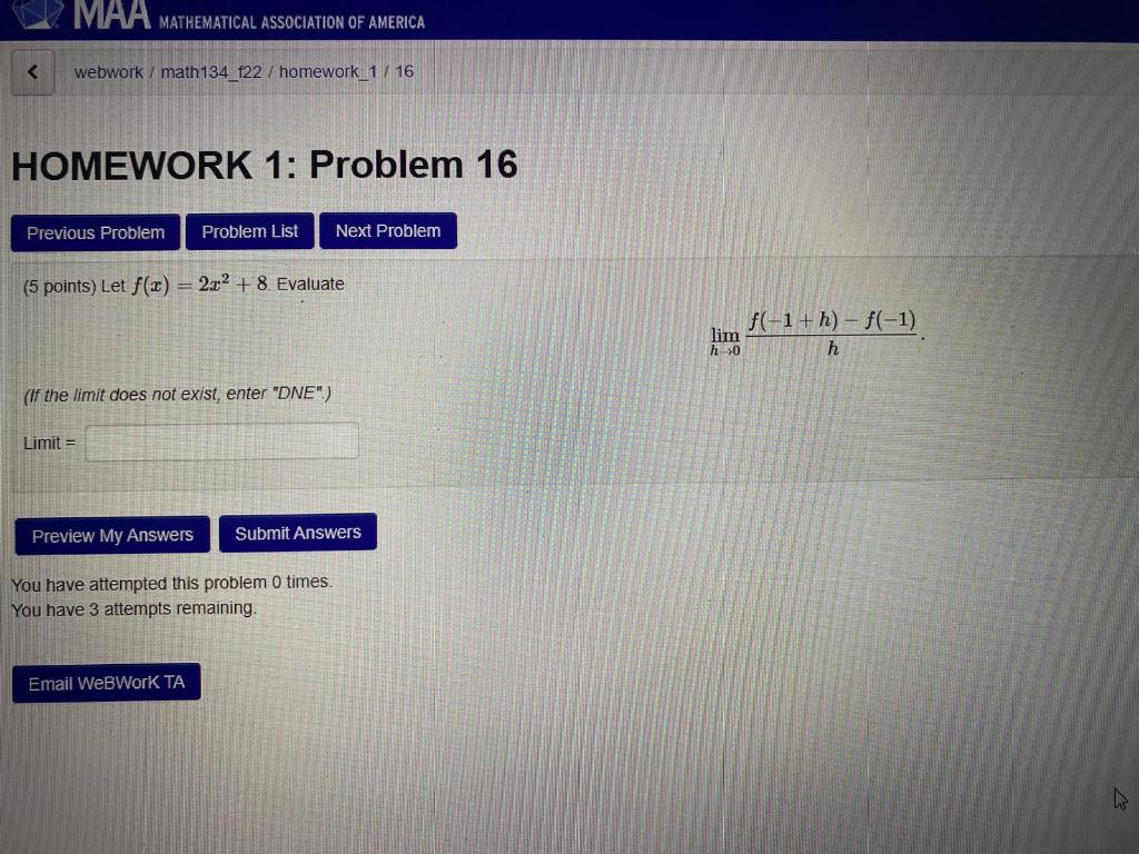 Solved ( 5 points) Let f(x)=2x2+8. Evaluate | Chegg.com