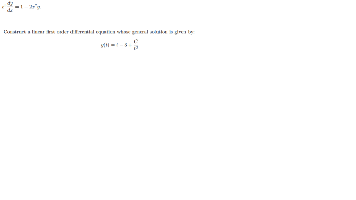 Solved dy dr. = 1 - 2x²y. Construct a linear first order | Chegg.com