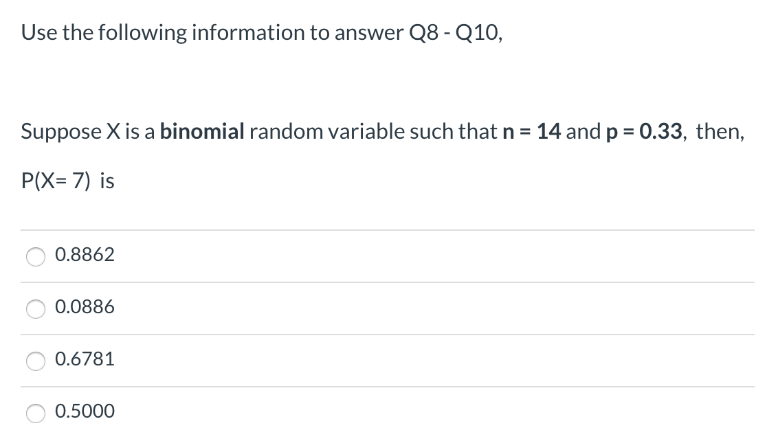 Solved Use the following information to answer Q8 - Q10, | Chegg.com