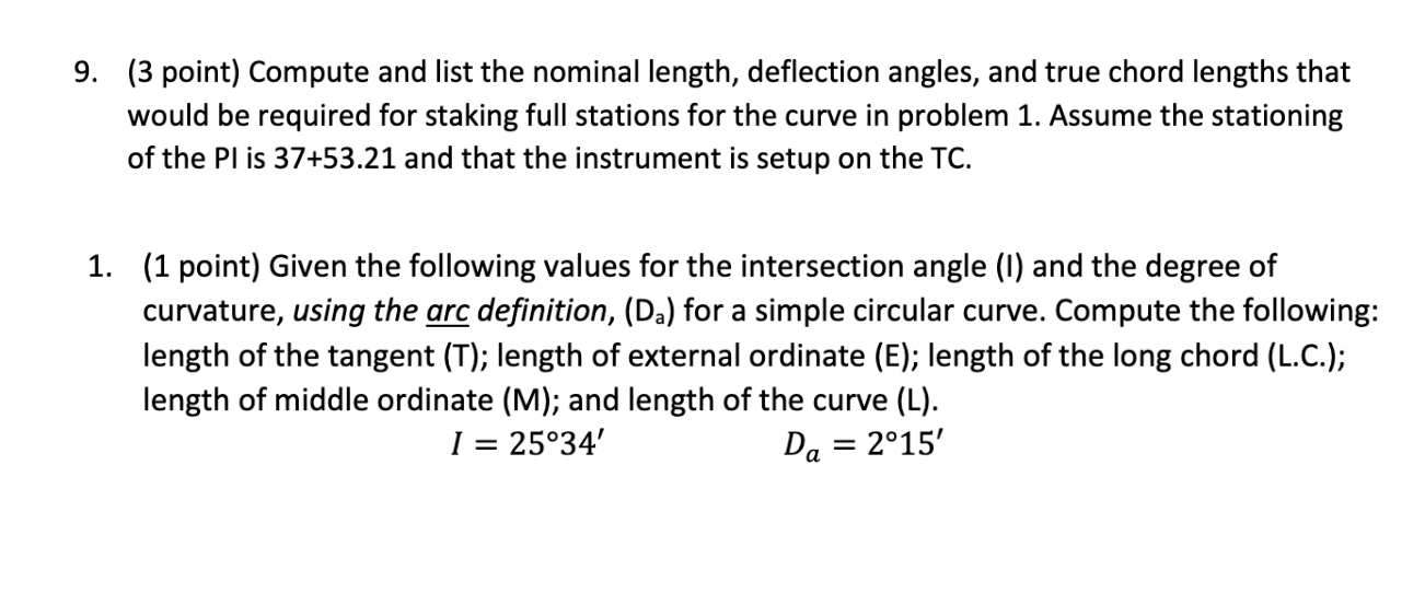 Solved (3 point) Compute and list the nominal length, | Chegg.com