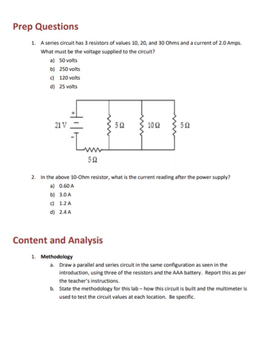 Solved Prep Questions 1. A series circuit has 3 resistors of | Chegg.com