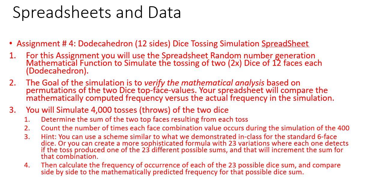 Solved Spreadsheets and Data - Assignment # 4: Dodecahedron | Chegg.com