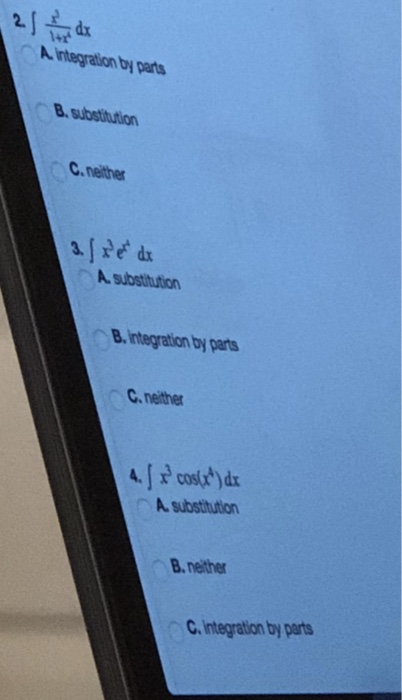 Solved For each of the following integrals, indicate whether | Chegg.com