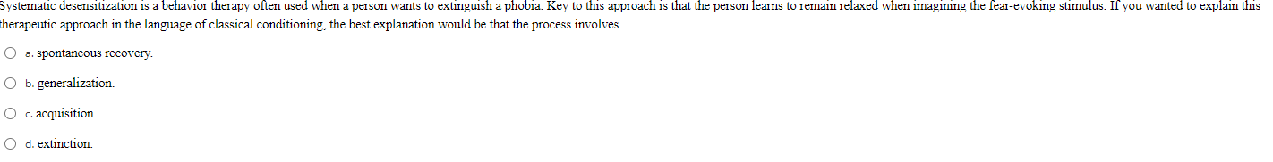Solved Systematic desensitization is a behavior therapy | Chegg.com