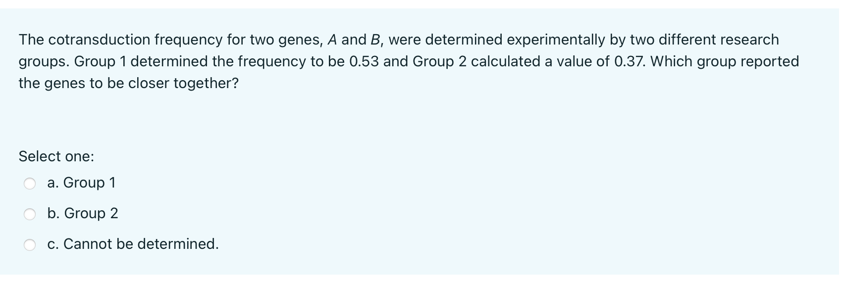 Solved The cotransduction frequency for two genes, A and B, | Chegg.com