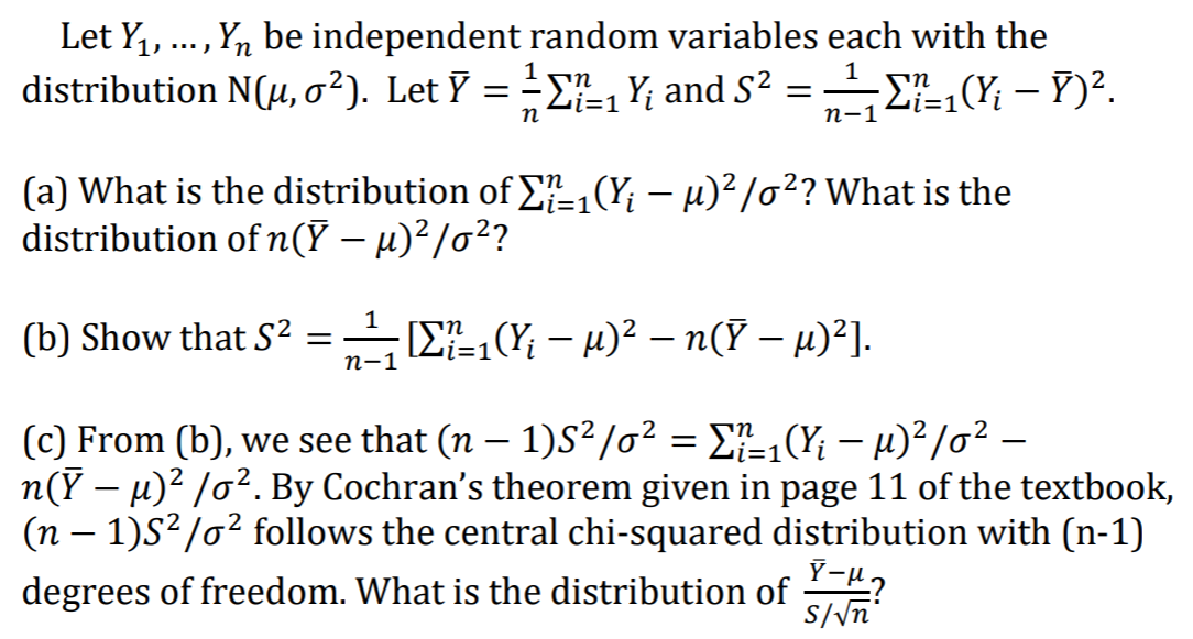 Solved Let Yı, ..., Yn be independent random variables each | Chegg.com