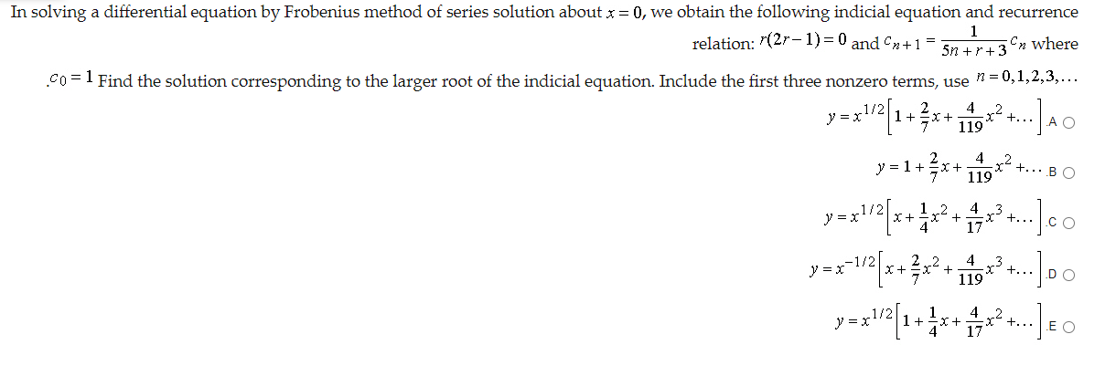 Solved 1 In solving a differential equation by Frobenius | Chegg.com
