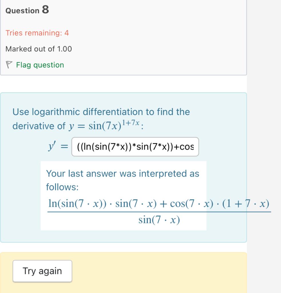 Solved Question 8 Tries remaining: 4 Marked out of 1.00 P | Chegg.com
