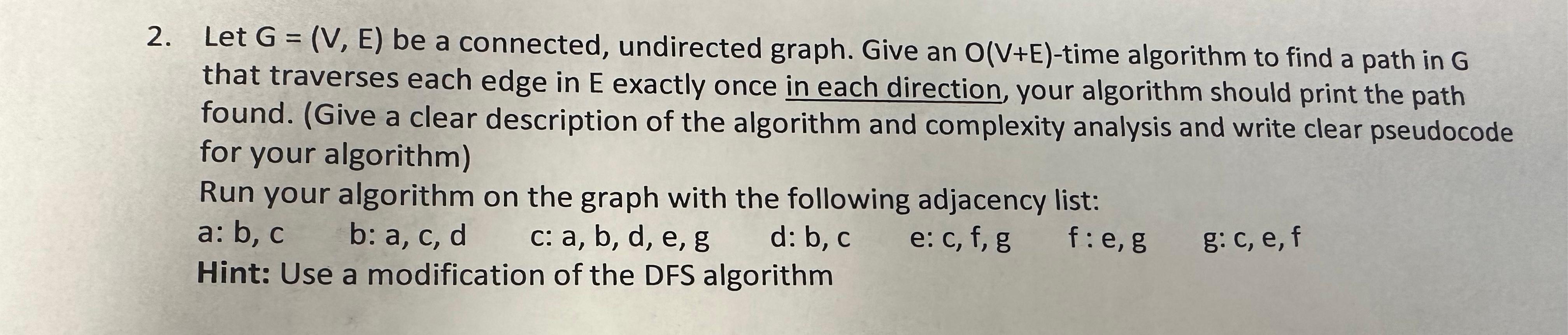 Solved 2. Let G=(V,E) be a connected, undirected graph. Give | Chegg.com