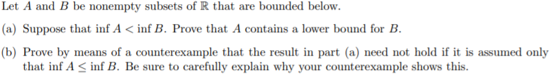Solved Let A and B be nonempty subsets of R that are bounded | Chegg.com