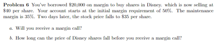 Solved Problem 6 ﻿You've borrowed $20,000 ﻿on margin to buy | Chegg.com
