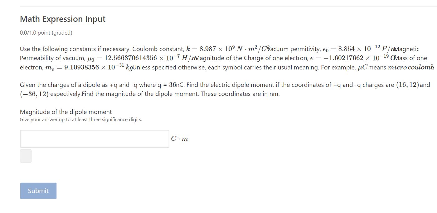 Solved Math Expression Input 0.0/1.0 point (graded) Use the | Chegg.com