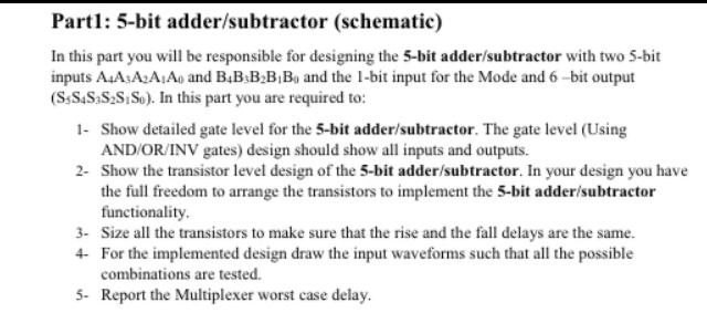 Solved Part1: 5-bit adder/subtractor (schematic) In this | Chegg.com