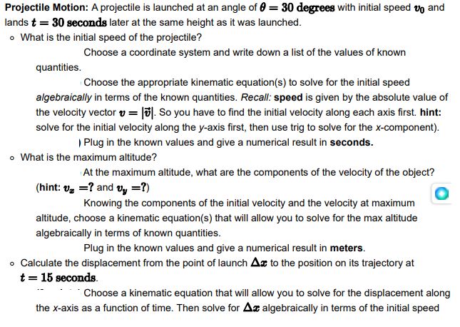 Solved Projectile Motion: A projectile is launched at an | Chegg.com