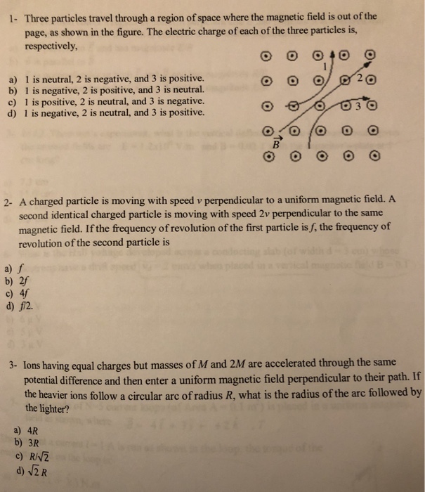 Solved 1- Three particles travel through a region of space | Chegg.com