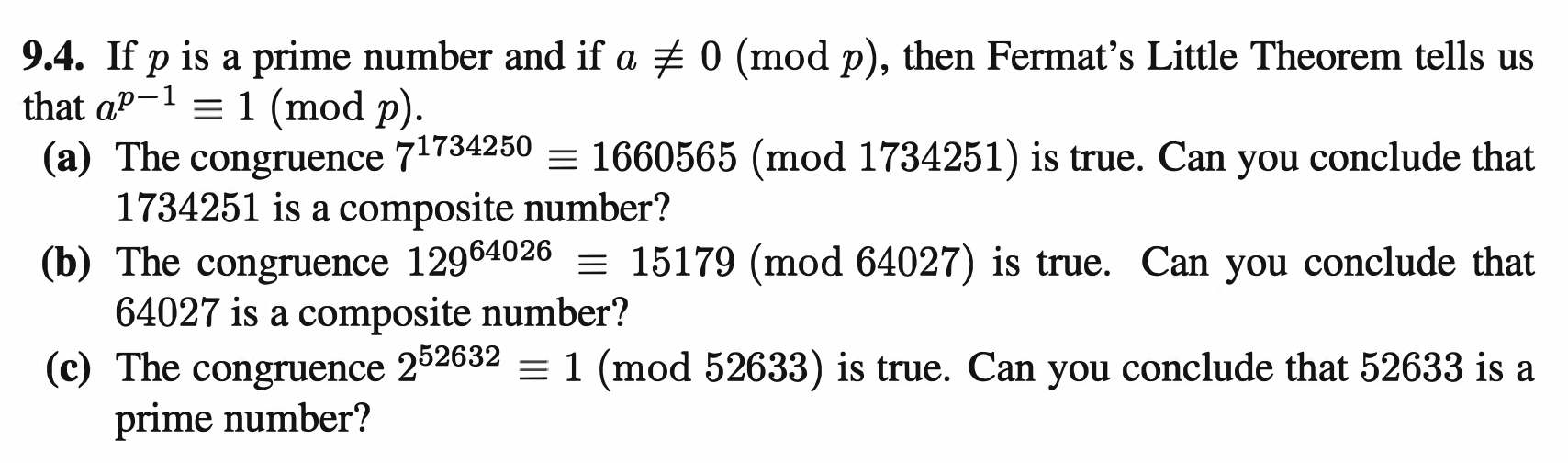 Solved 9.4. If p is a prime number and if a ≡0(modp), then | Chegg.com